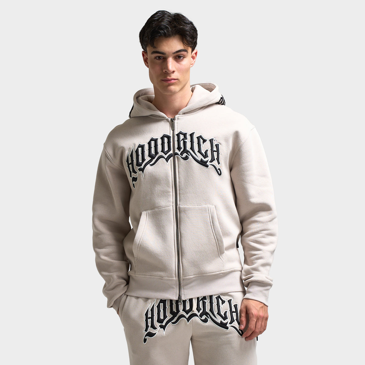 Hoodrich Ritual Oversized Zip Up Hoodie Silver Grey Blanc De Blank