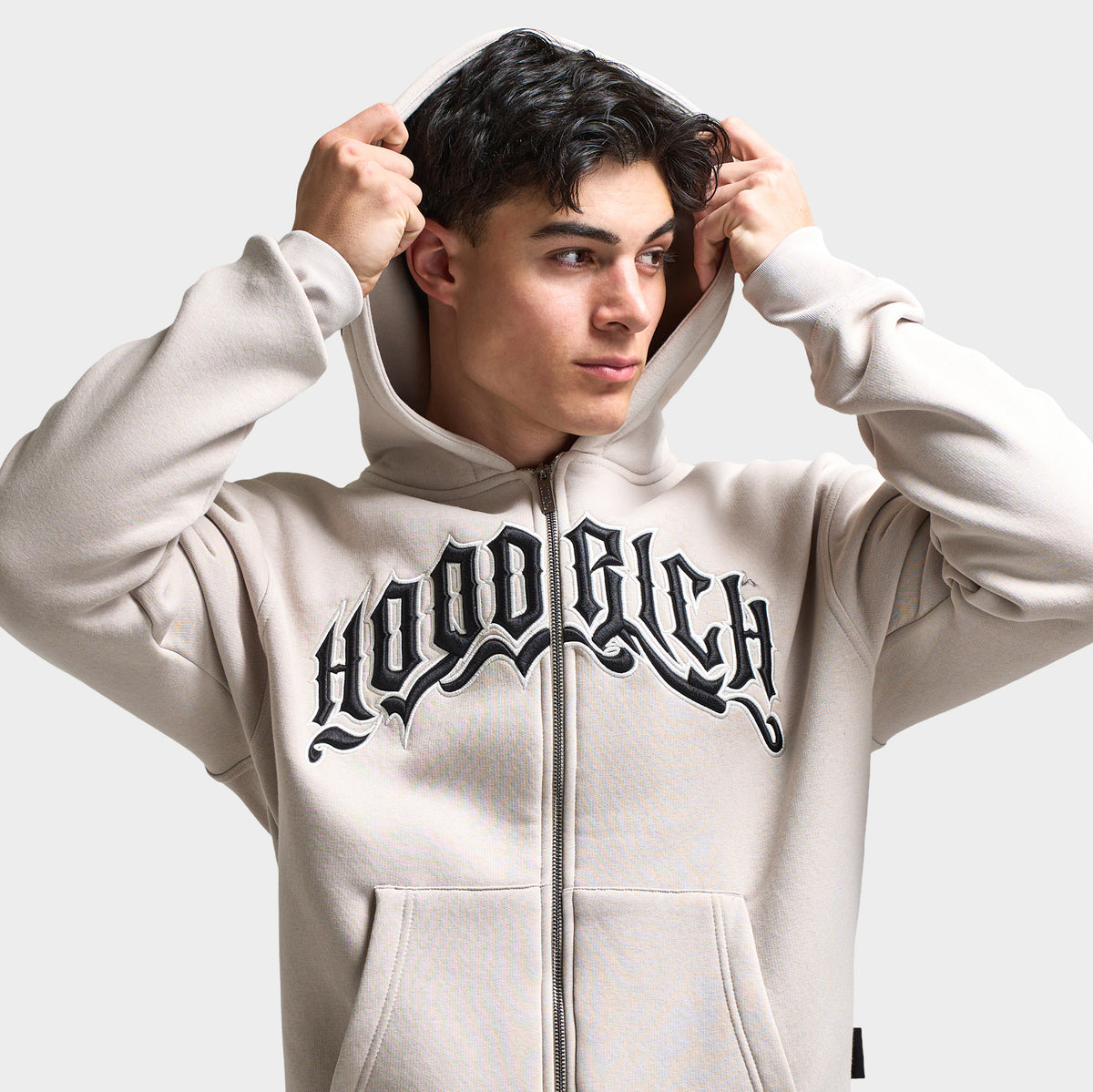 Hoodrich Ritual Oversized Zip Up Hoodie Silver Grey Blanc De Blank