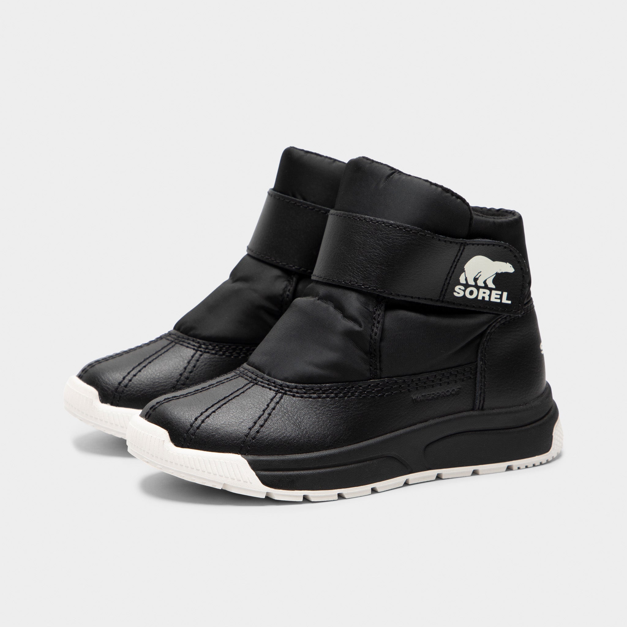 Sorel Children's Whitney 3 Strap Mid Waterproof Boots Black / Sea Salt ...