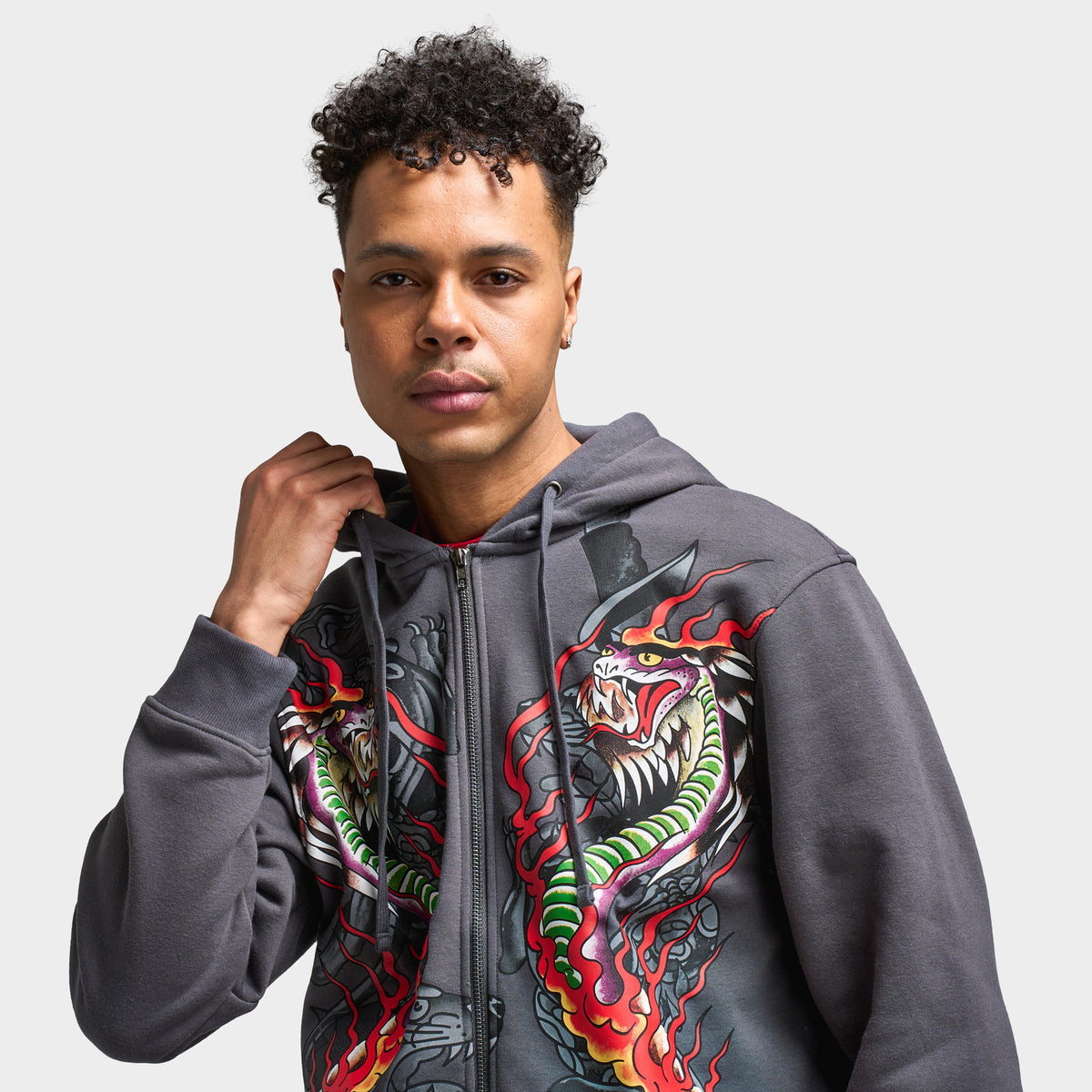 Ed Hardy Dragon Flame Full Zip Hoodie / Charcoal | JD Sports