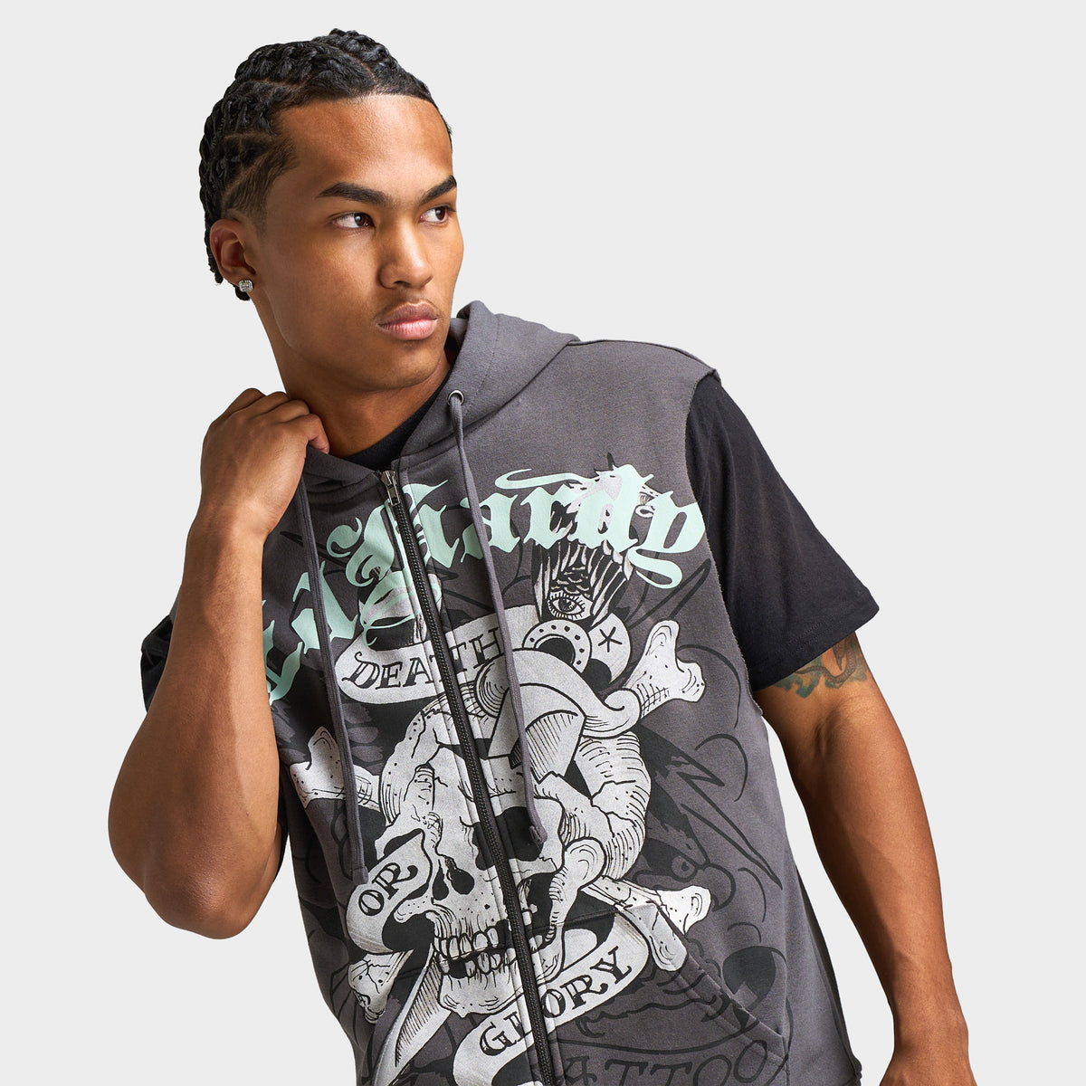 Ed Hardy DG Skull Sleeveles Hoodie / Charcoal | JD Sports