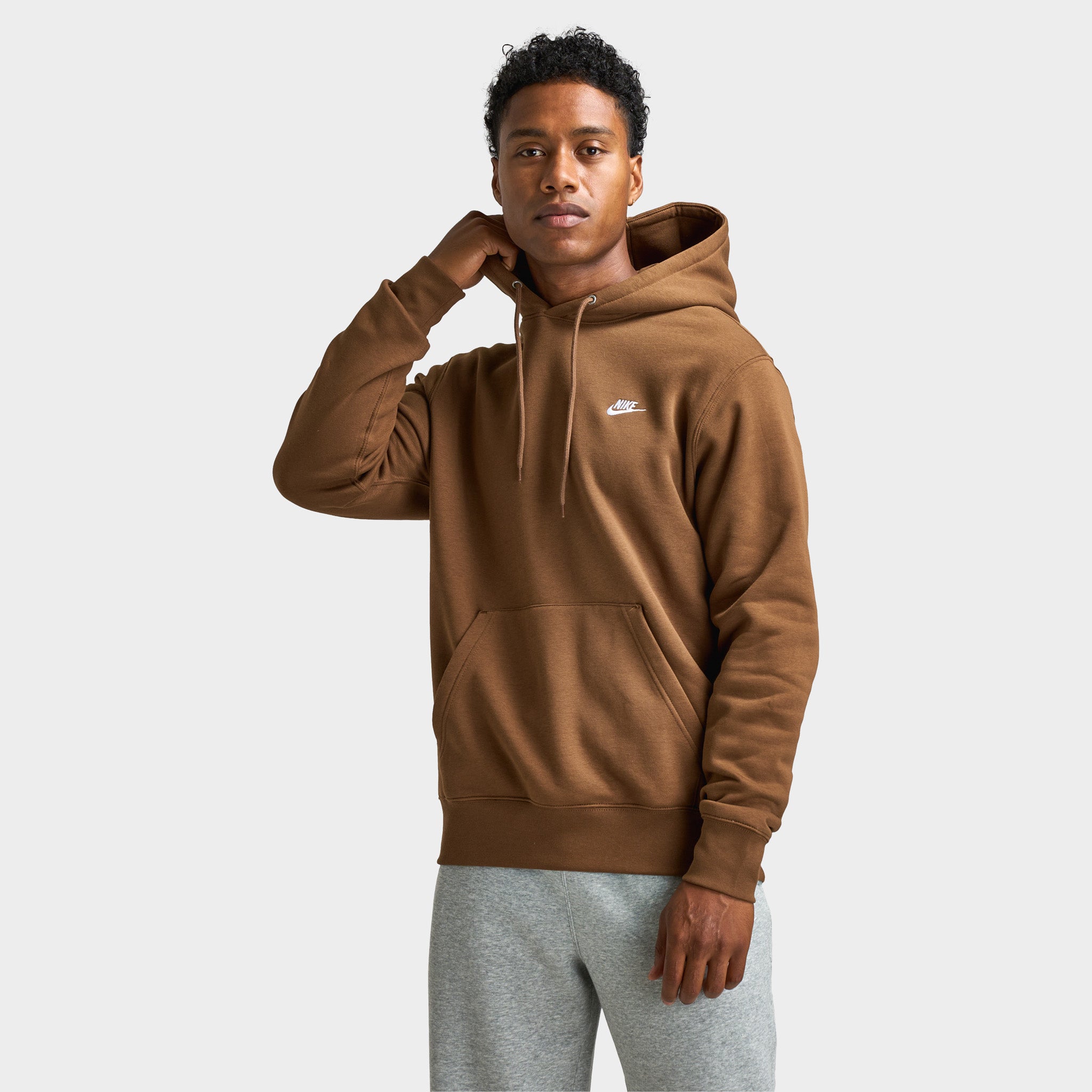 Nike Club Fleece Pullover Hoodie Mosswood Brown / White – JD Sports