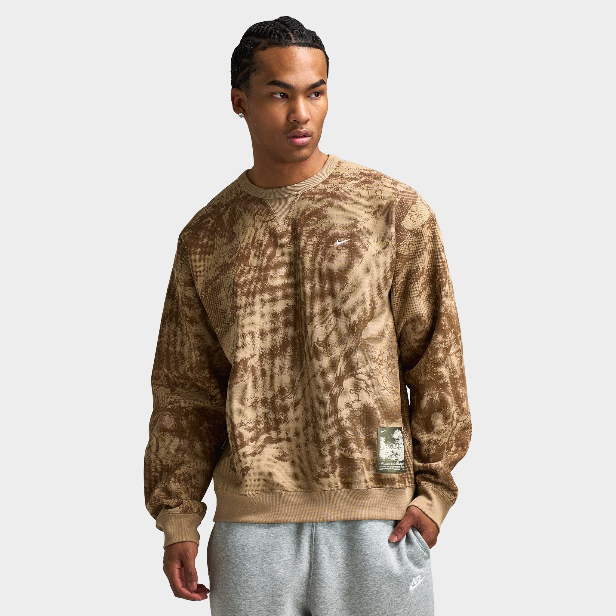 Nike Solo Swoosh Men's Fleece Crew Parachute Beige / Mosswood Brown ...