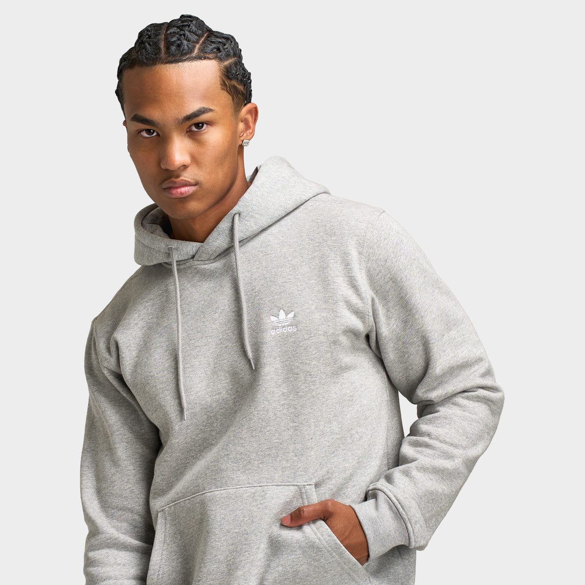adidas Essentials Pullover Hoodie Heather Grey / White | JD Sports