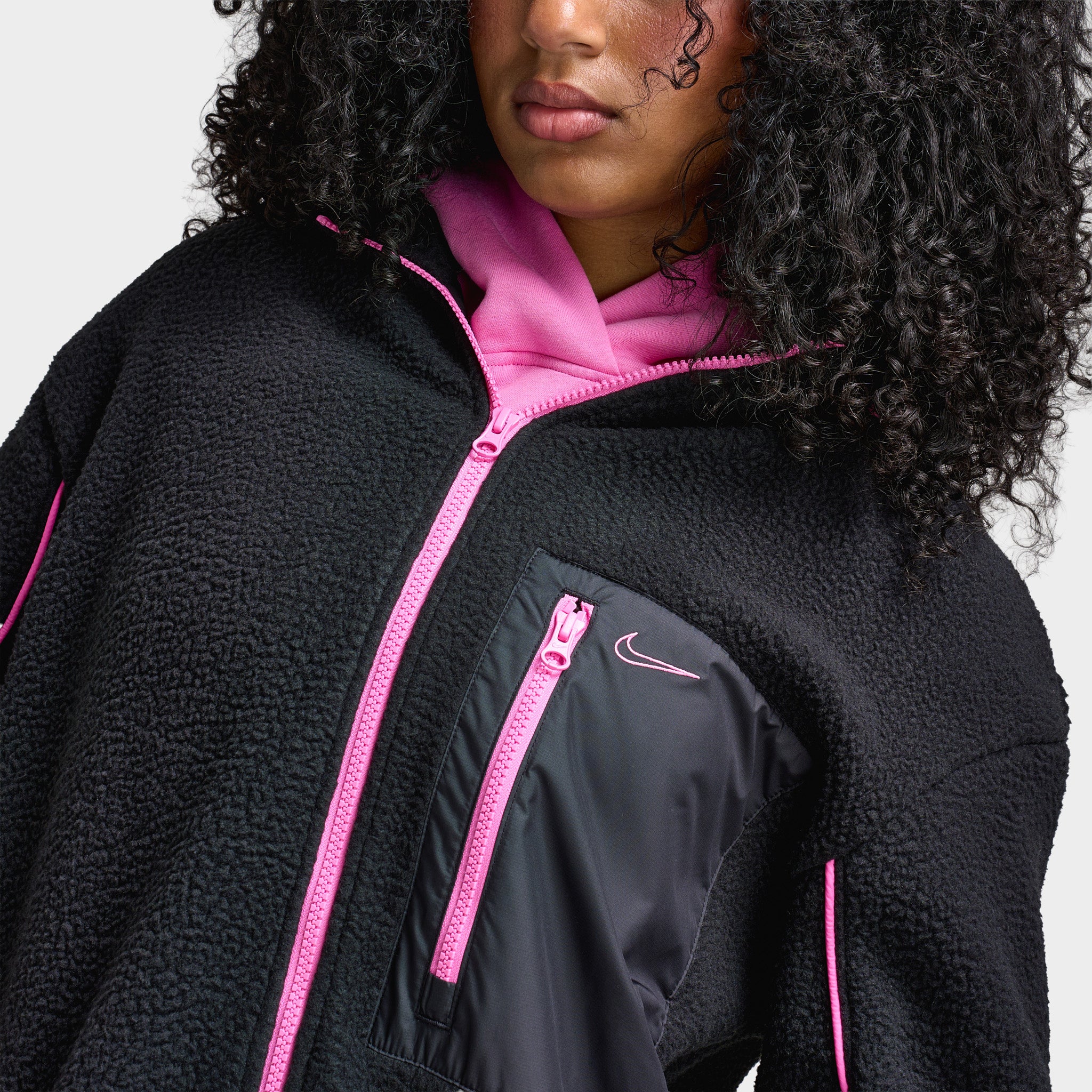 Nike Sportswear Women's Sherpa Full Zip Jacket Black / Playful Pink ...