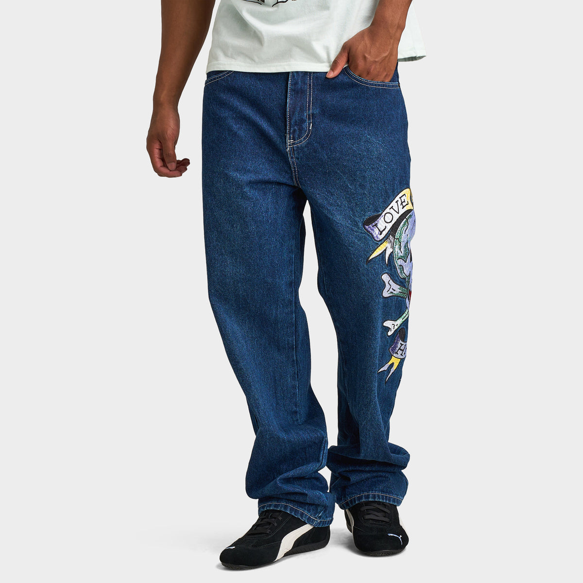 Ed Hardy Skull Heart Baggy Jeans / Indigo | JD Sports