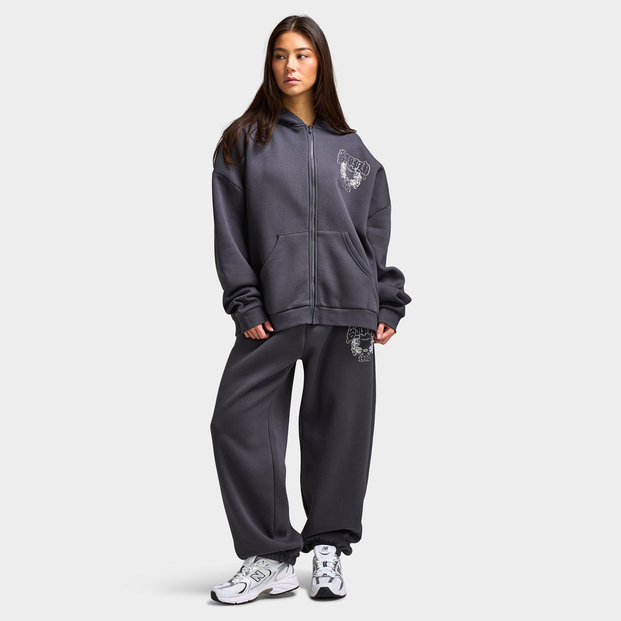 Supply & Demand Women's Heather Full Zip Hoodie Black Sand / Rhineston ...